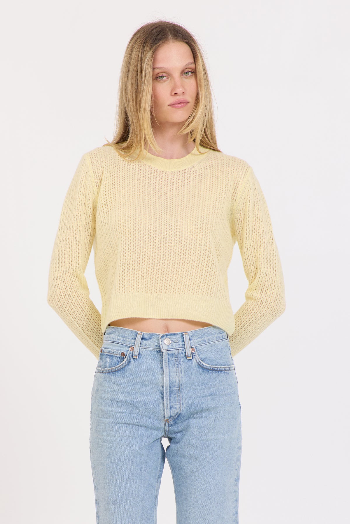 Camille Cashmere Pointelle Pullover - Lemon – One Grey Day